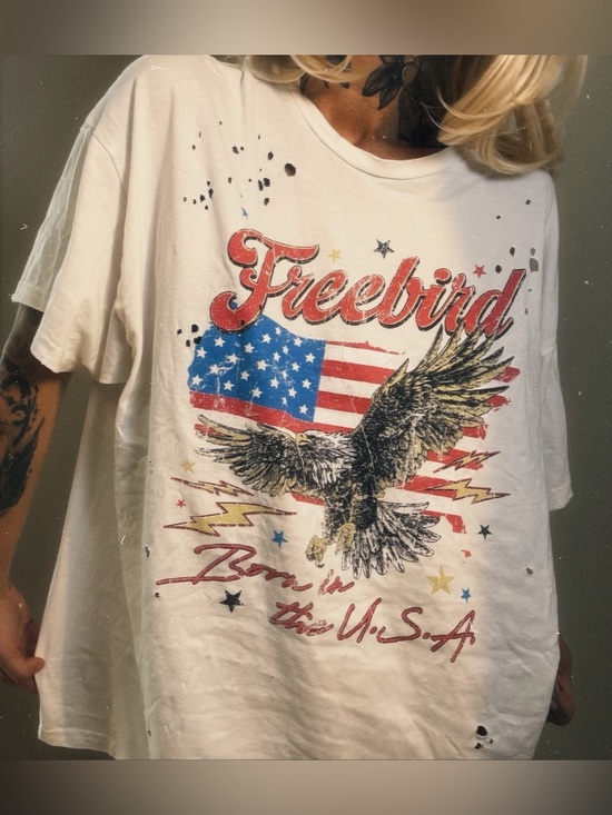 freebird | Tops | Freebird White Graphic Eagle Tee With Red And Blue ...